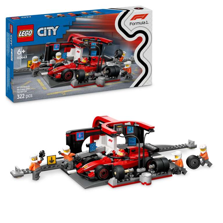 LEGO City F1 Pit Stop & Pit Crew with Ferrari Car 60443 £17.99 at ...