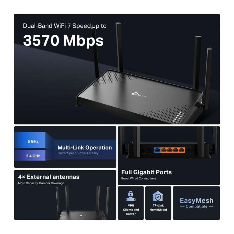 TP-Link Archer BE220 Dual-Band WiFi 7 Router 54.99 at Amazon - BE3600 ...
