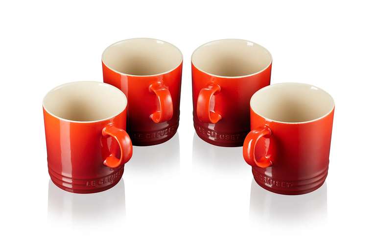 LE CREUSET Stoneware Mugs, Set of 4, 350 ml Each, Cerise, 4 Count (Pack ...