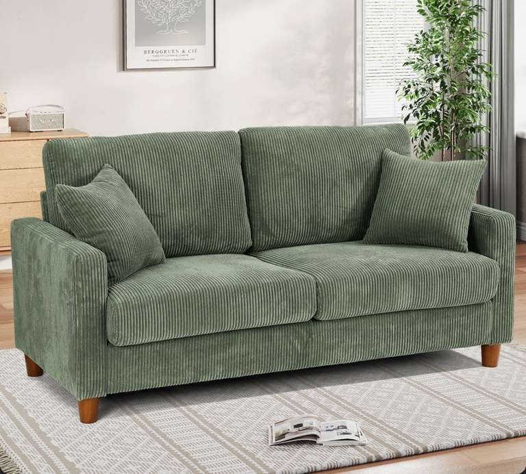 Quinston 2 Seater Corduroy Sofa in Beige, Green & Grey £209.99 at ...