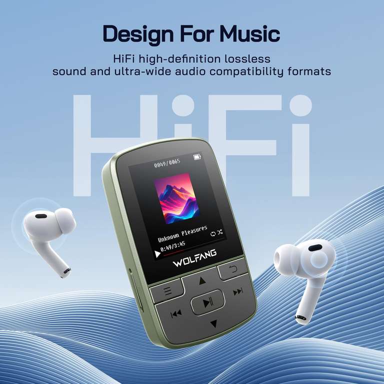 WOLFANG MP3 Player with Bluetooth 5.2, Sports Clip, Mini Size, 28g ...