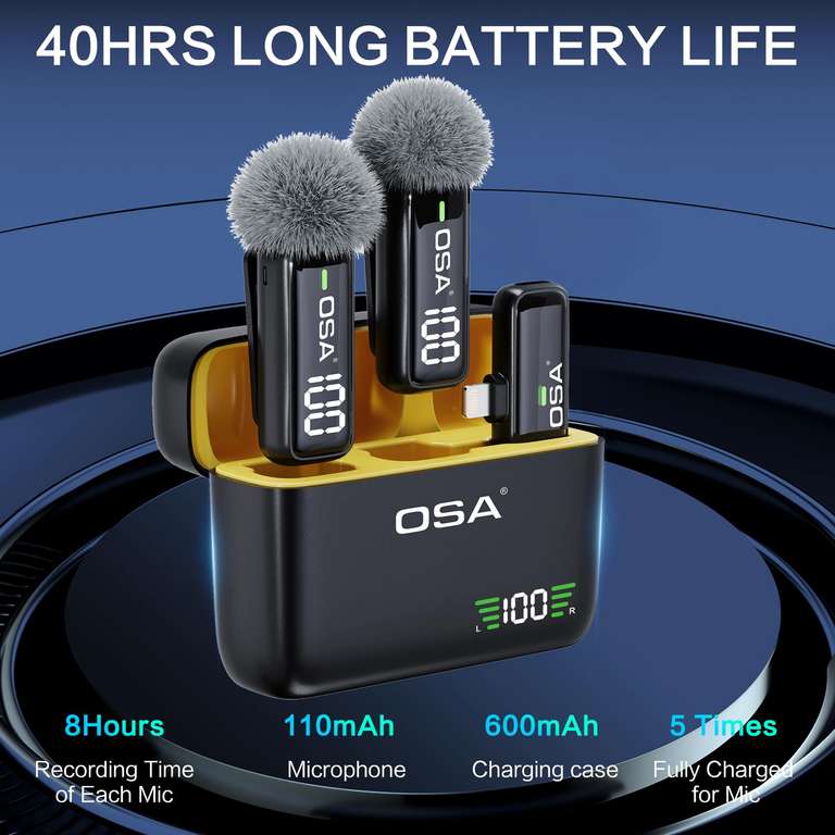 OSA Lavalier Microphone x2 with Charging Case, Clip on Lapel Lavalier ...