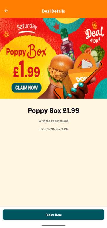 Poppy Box (Kids Meal) from Popeye's Deal of the Day - App only - In ...