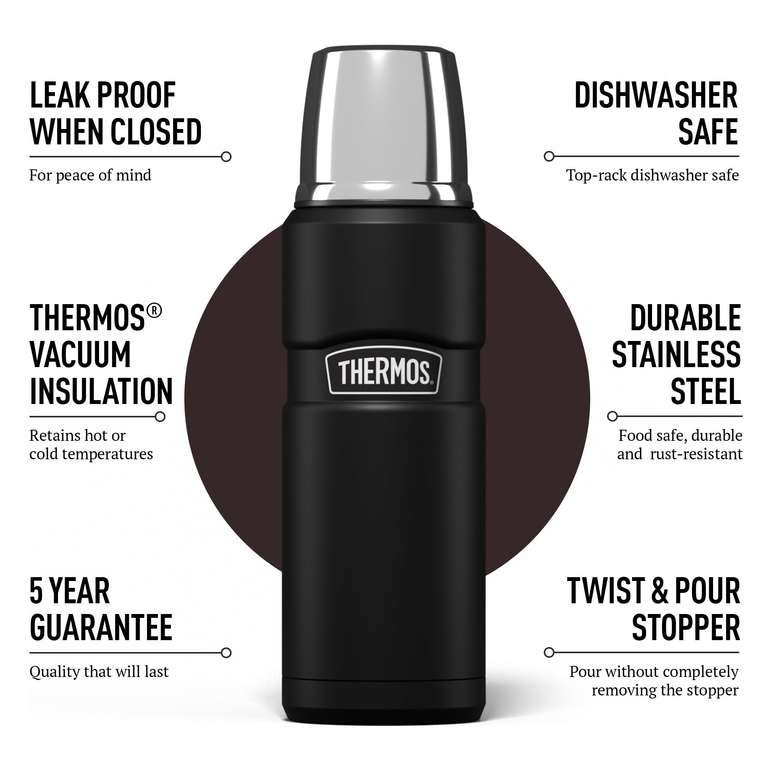 Thermos Stainless King 470ml Multi-Purpose Thermos Flask Matt Black – £ ...