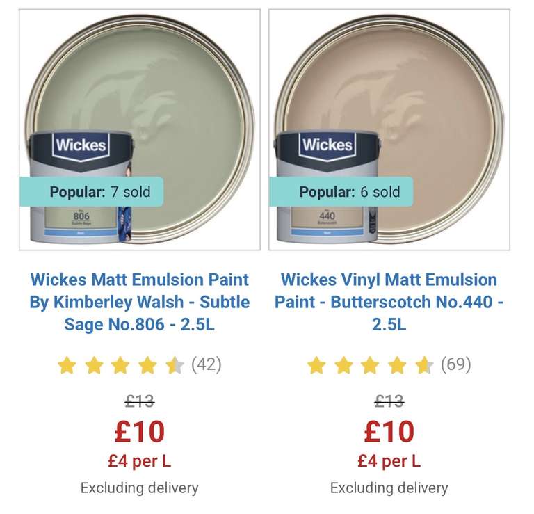 Wickes Vinyl Silk / Matt Emulsion Paint 2.5L – 10.00 at Wickes