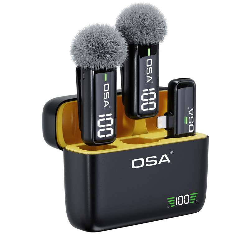 OSA Lavalier Microphone x2 with Charging Case, Clip on Lapel Lavalier ...