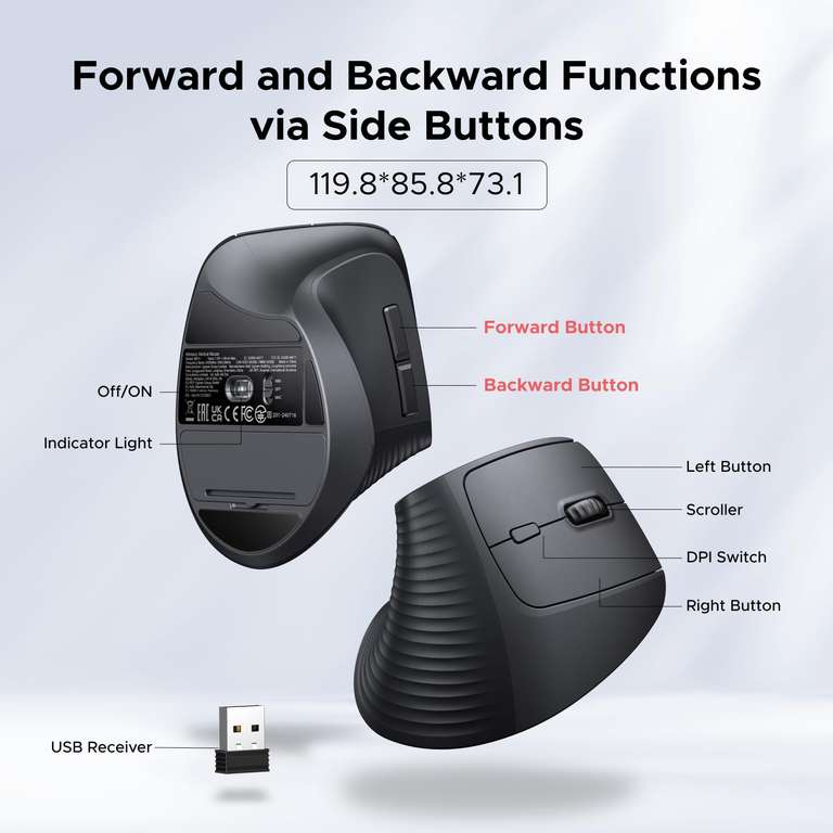UGREEN Ergonomic Wireless Mouse, Bluetooth 5.4&2.4GHz Dual Modes ...