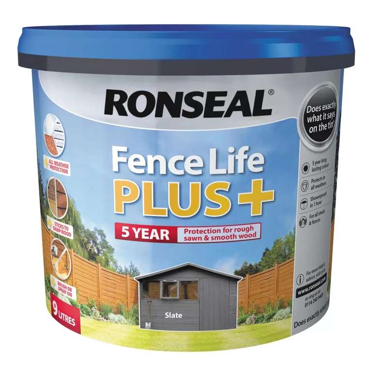 Ronseal Fence Life Plus 9L Slate Shed & Fence Paint at Screwfix - £17. ...