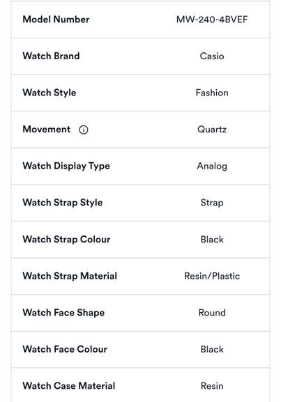 Casio MW-240-4BVEF Men’s Black & Orange Dial Resin Watch £15.00 at H ...