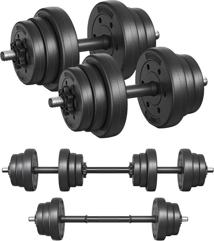 SONGMICS 2-in-1 Dumbbells Set, Adjustable with Extra Barbell Bar ...