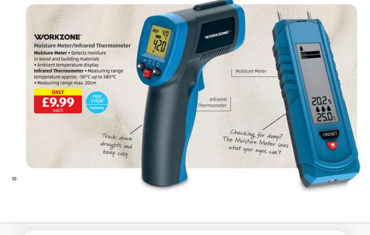 Workzone Moisture Meter & Infrared Thermometer £9.99 at Aldi | hotukdeals