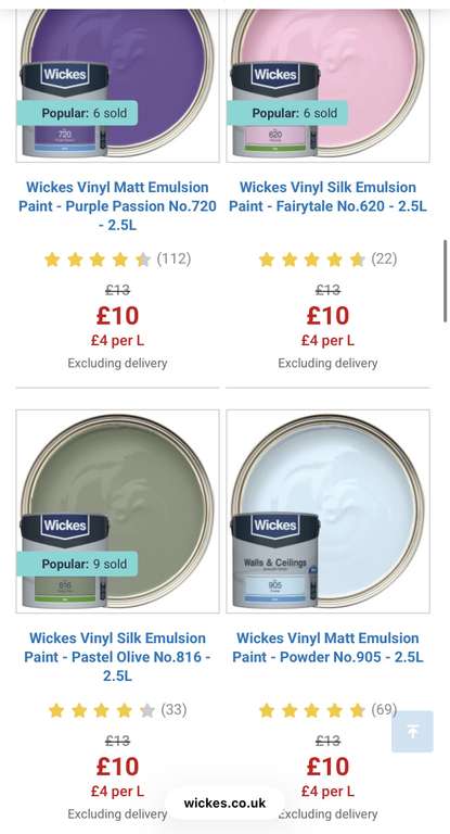 Wickes Vinyl Silk / Matt Emulsion Paint 2.5L – 10.00 at Wickes