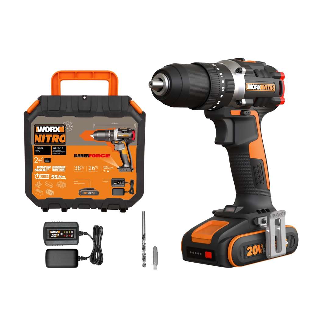 WORX WX355.1 20V 55Nm Brushless Combi Hammer Impact Drill – £59.39 at ...