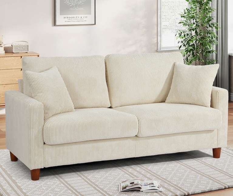 Quinston 2 Seater Corduroy Sofa in Beige, Green & Grey £209.99 at ...