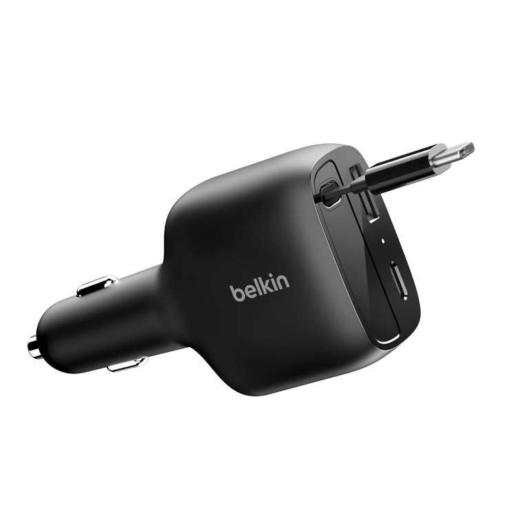 Belkin 75W USB-C Car Charger With 30-inch Retractable USB-C Cable ...