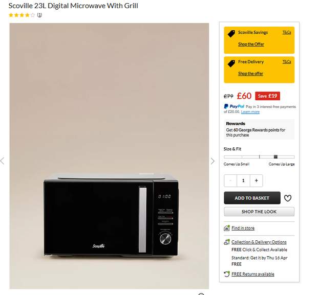 Scoville 23L Digital Microwave With Grill at George at ASDA - £60 ...