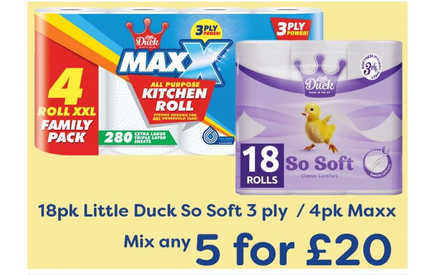18 Pack Little Duck Toilet Rolls & 4 Pack Maxx Kitchen Rolls £20 at ...