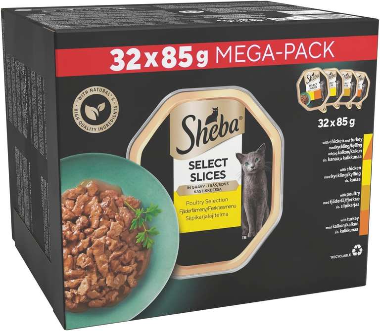 SHEBA Select Slices Cat Trays Poultry in Gravy 32 x 85g £13.48 at ...
