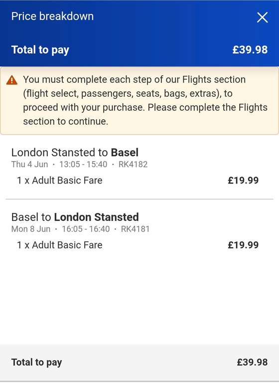 Return flights Basel 3-country trip 4-8 Jun — Ryanair hand luggage ...