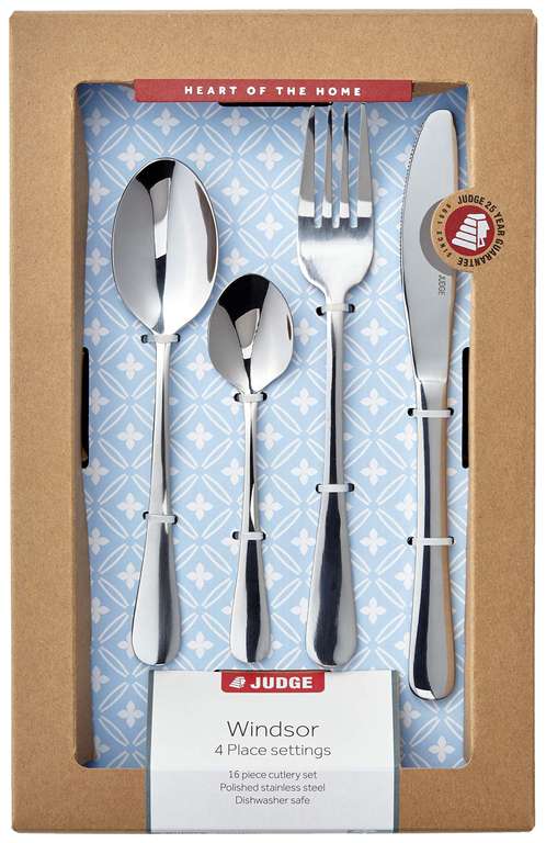 Judge Windsor 16 Piece Cutlery Set 18/0 Stainless Steel for 4 People £ ...