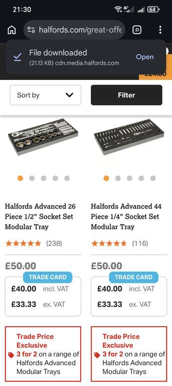 Socket Set Trio: Halfords Advanced 22/26/44pc Sets at Halfords - £80 ...