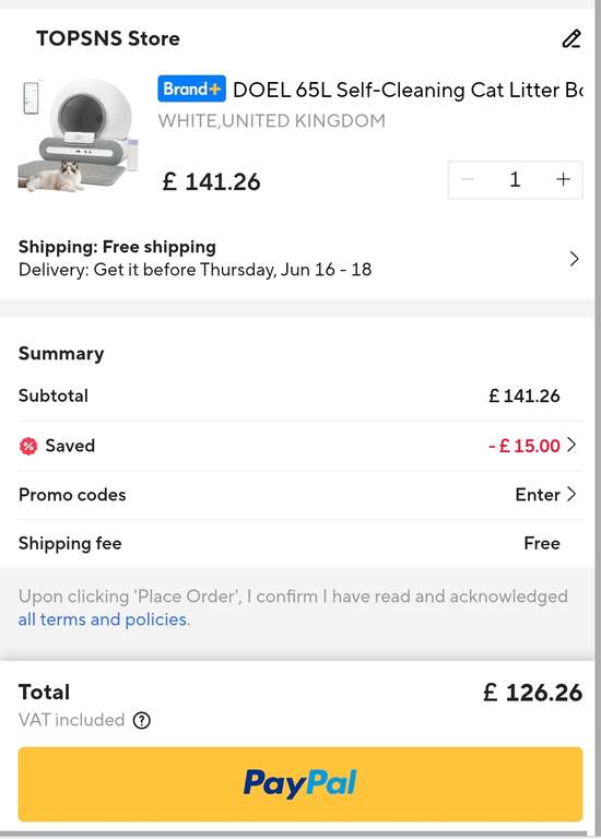 DOEL 65L Self-Cleaning Cat Litter Box - £126.26 at TOPSNS Store ...