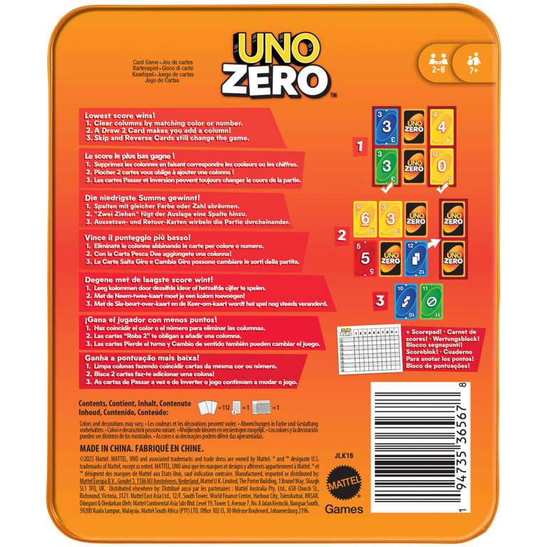 UNO Zero Card Game in Travel Tin - Fun for 2-8 Players, £5.00 at Amazon ...