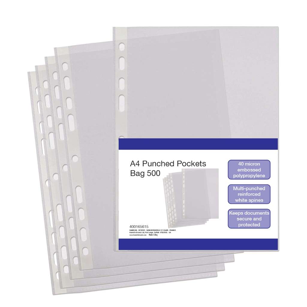SUMMIT A4 Punched Pockets 500 Clear Plastic Sleeves 40 Microns £8.66 at ...