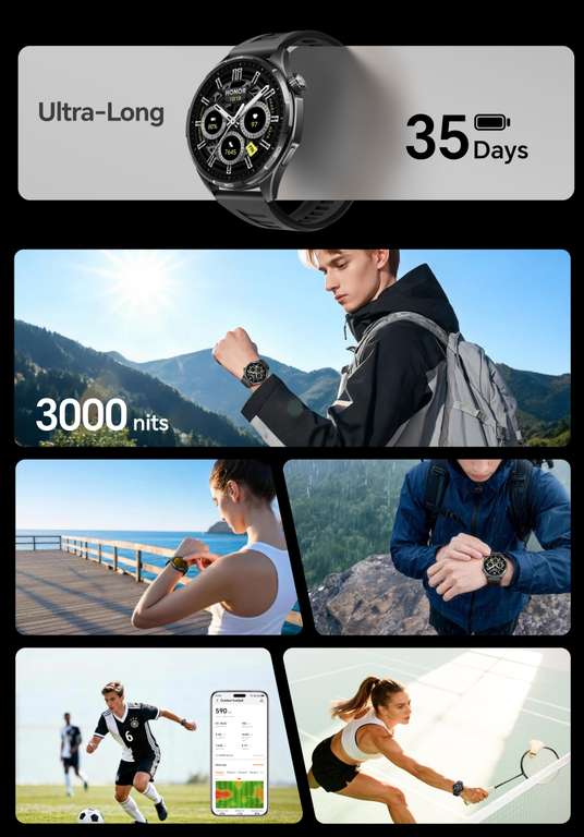HONOR Watch 6 Standard BT 32MB+4GB Shadow Black Fluoroelastomer Strap ...
