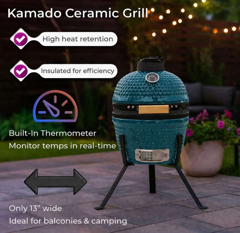 Neo Kamado 13 Ceramic Mini BBQ Grill Smoker Portable Oven Teal / Dark ...