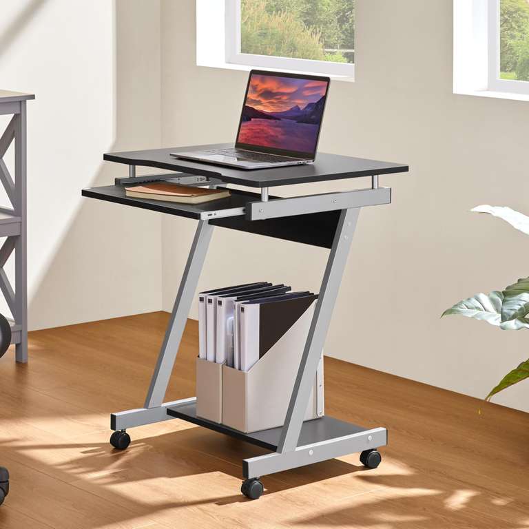 Yaheetech Z-Shaped Small Computer Desk with Sliding Keyboard 4 Wheels ...