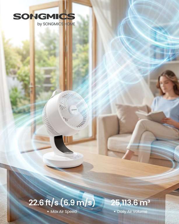 SONGMICS Air Circulator Desk Fan, 20 dB Quiet Fan for Bedroom, LED ...