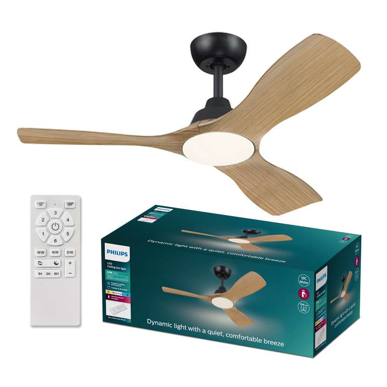 Philips Olas Ceiling Fan 42 with 24W LED Light & DC Motor, £111.99 at ...