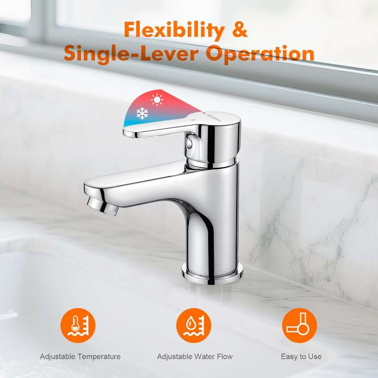 GRIFEMA Bathroom Basin Mixer Tap – Single Lever Tap Hot and Cold Mixer ...