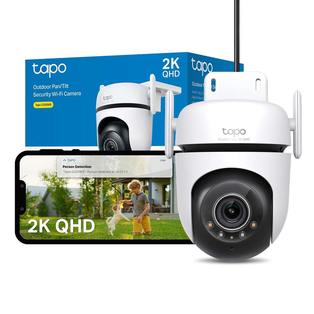 Tapo C520WS Pan/Tilt Outdoor Security Camera 2K 4MP WiFi 360° Vision ...