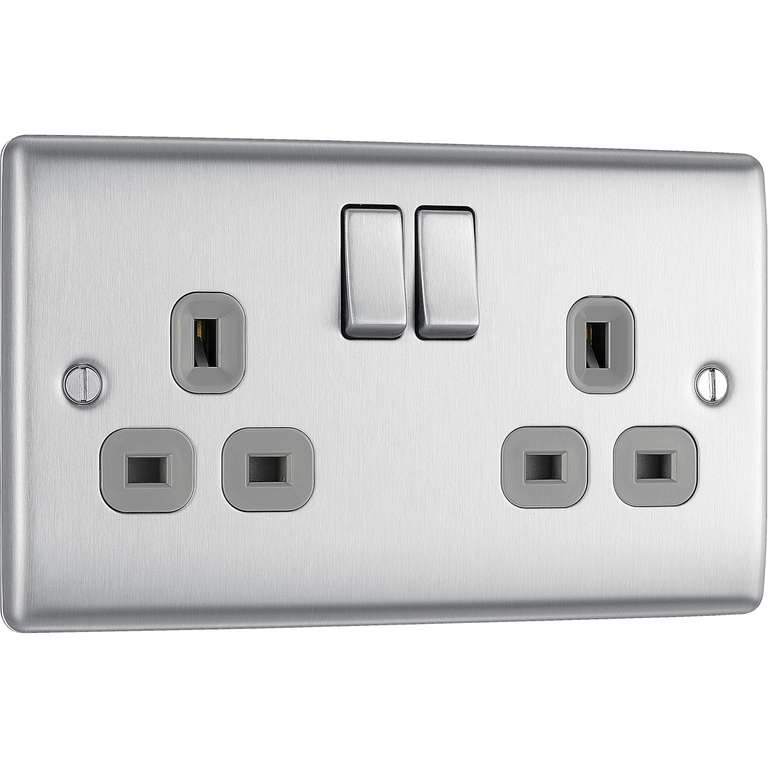 BG Electrical Double Switched Power Plug Wall Socket Nexus Metal ...