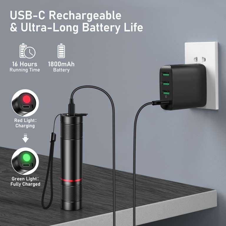 Blukar LED Torch Rechargeable 2000L, 4 Modes, 1800mAh – at Flying-Store ...