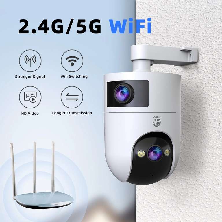 JOOAN Dual Lens Security Camera 5G 2.4G Dual WiFi 360° IP66 Waterproof ...
