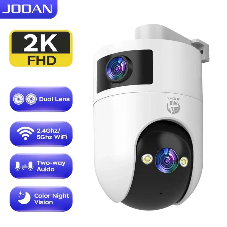 JOOAN Dual Lens Security Camera 5G 2.4G Dual WiFi 360° IP66 Waterproof ...