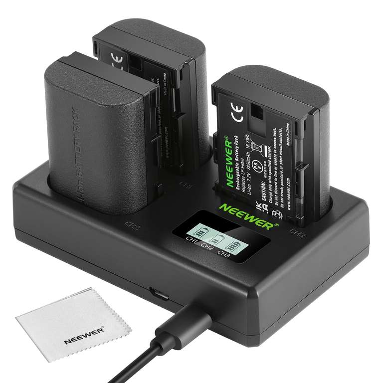 NEEWER LP-E6NH Replacement Battery and USB Charger Set, Pack of 3, 2250 ...