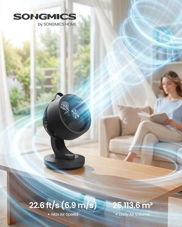 SONGMICS Air Circulator Desk Fan, 20 dB Quiet Fan for Bedroom, LED ...