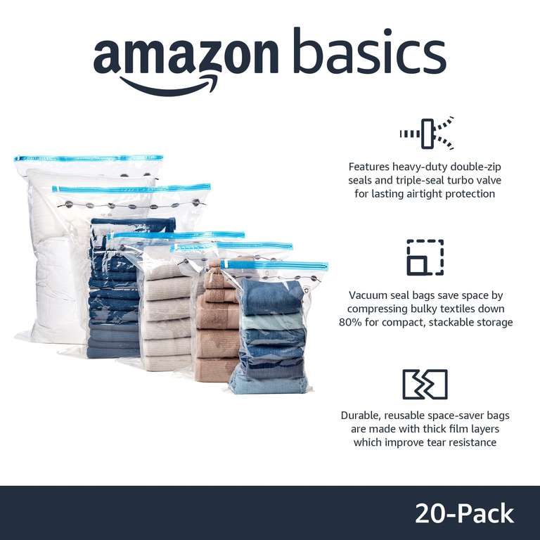 Vacuum Compression Zipper Storage Bags with Hand Pump (20 ct) – 4 Pack ...