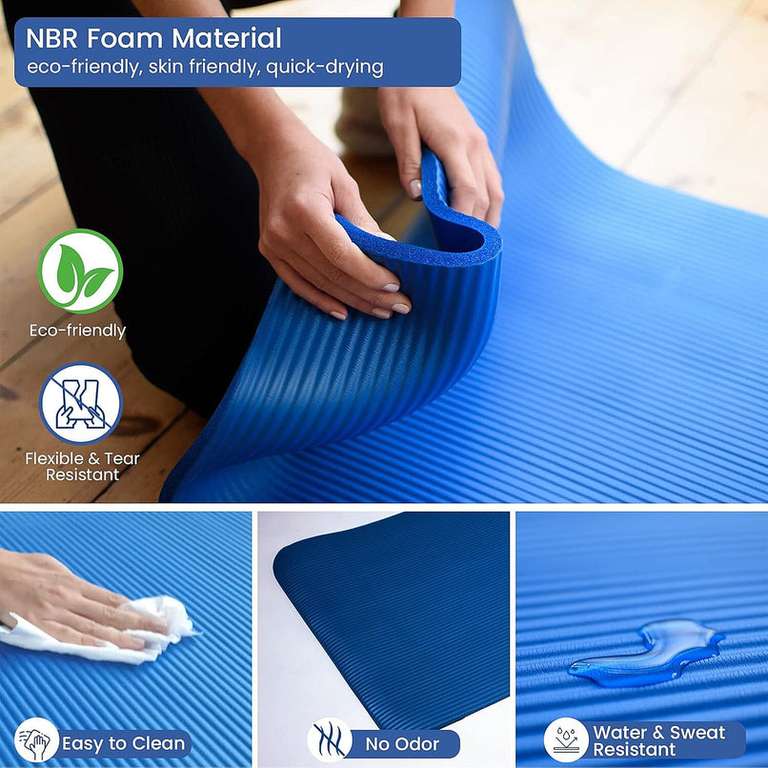 Non-Slip High Density 10MM Travel Yoga Mat with Carrying Strap for both ...