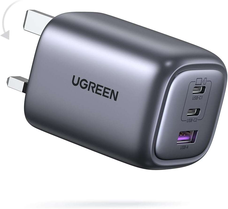 UGREEN USB C Plug Charger, 65W Nexode Foldable Fast GaN 3-Port Charger ...