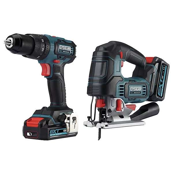 Erbauer 18V Cordless Combi Drill & Jigsaw Kit, 2 Batteries - £40 at B&Q ...