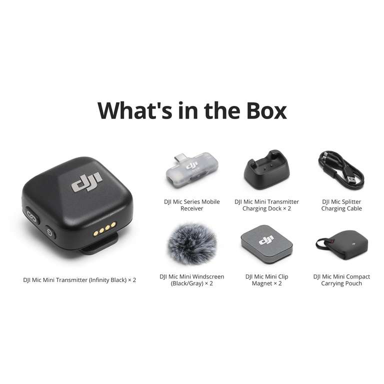 DJI Mic Mini (2 TX & 1 Mobile RX), Wireless Microphone, Plug & Play ...