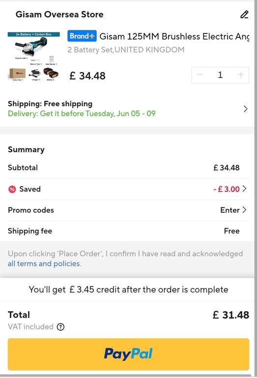 Gisam 125MM Brushless Electric Angle Grinder Variable Speed With Code ...