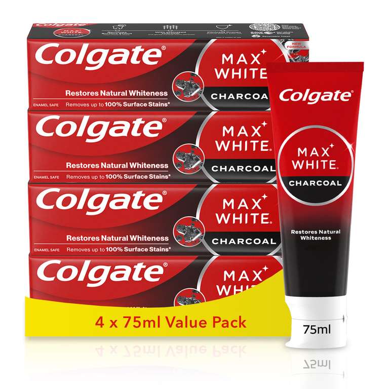Colgate Max White Charcoal Toothpaste 75ml 4 Pack – £9.36 at Amazon ...