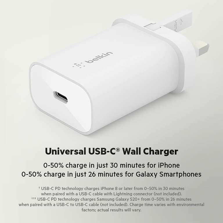 Belkin BoostCharge 25W Wall Charger with PPS, USB-C PD – £8.99 at ...
