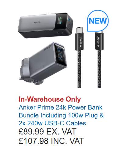 Anker Prime 24K Power Bank Bundle with 100W Plug & Cables £107.98 at ...